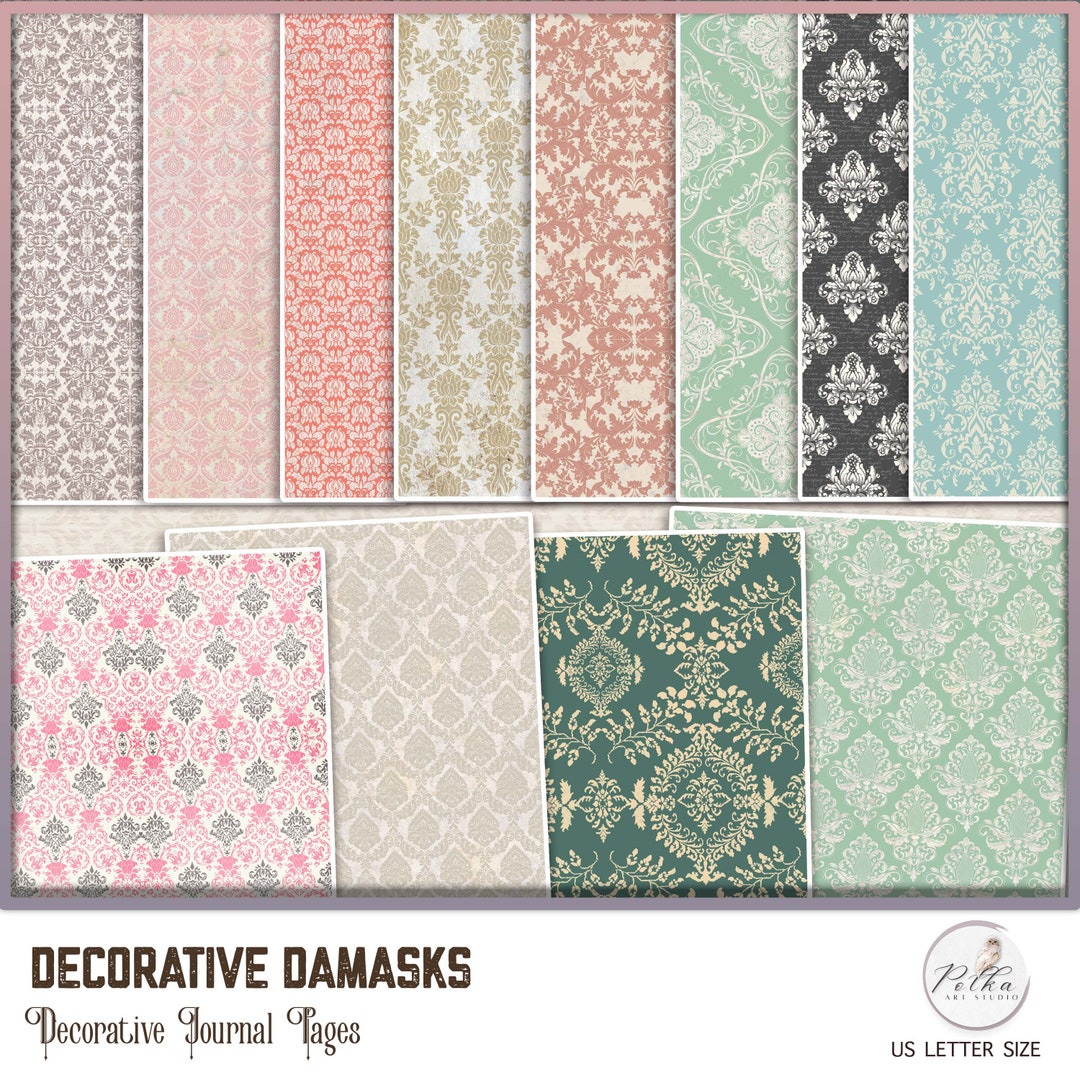 Vintage Damask Paper: Junk Journal Decorative Pages (digital Download ...