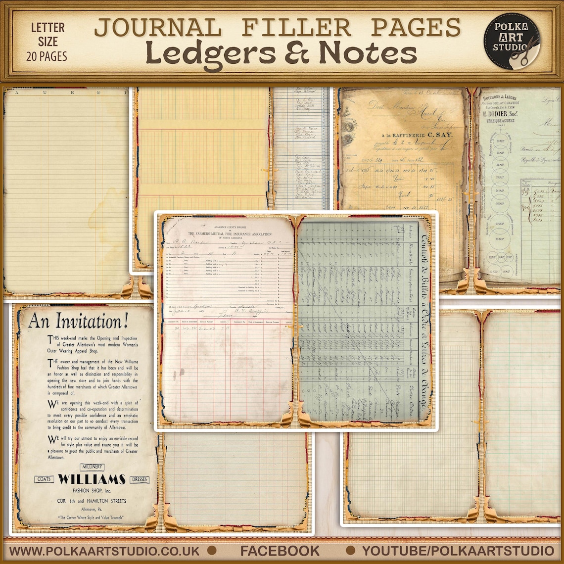 Vintage Ledger Junk Journal Kit: Printable Collage Paper (digital ...