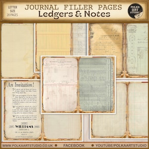 Junk Journal Vintage Ledgers Kit, Neutral Journaling Pages, Printable ...