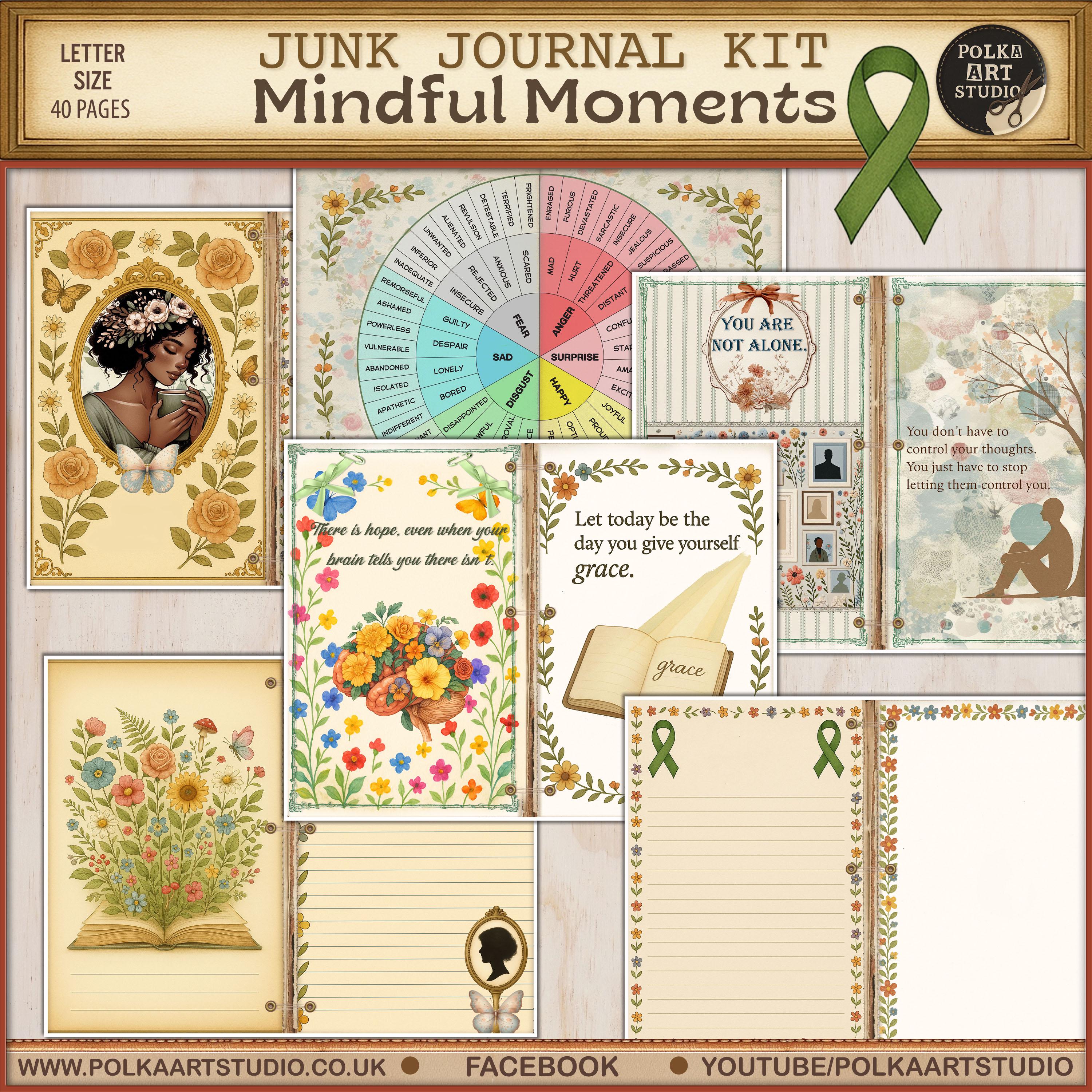 Mental Health Junk Journal Kit: Mindfulness Scrapbook Pages (digital ...