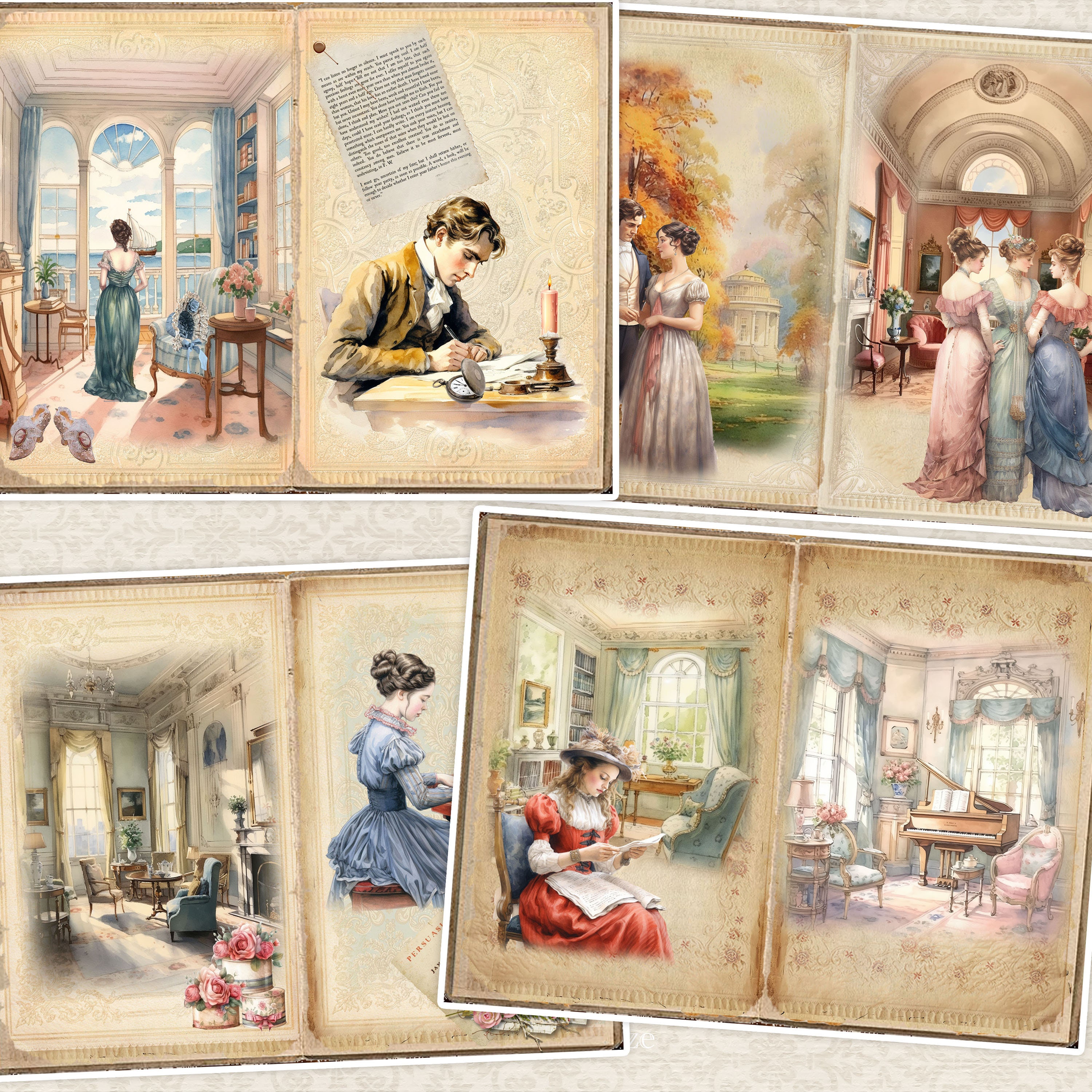 Jane Austen Persuasion Junk Journal Pages: Shabby Chic Ephemera ...