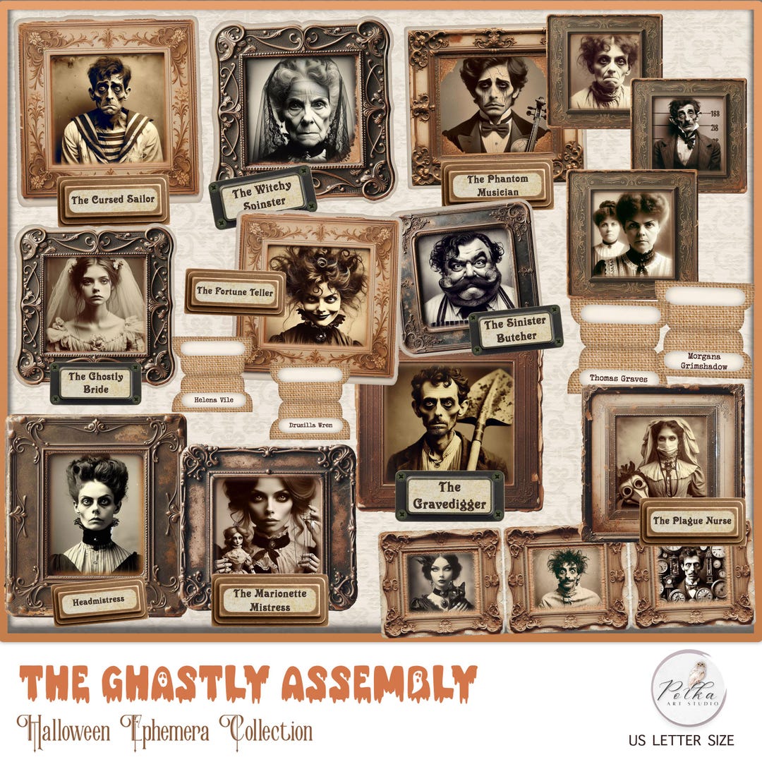 Junk Journal Printable Halloween Ephemera Spooky Portraits, Digital ...
