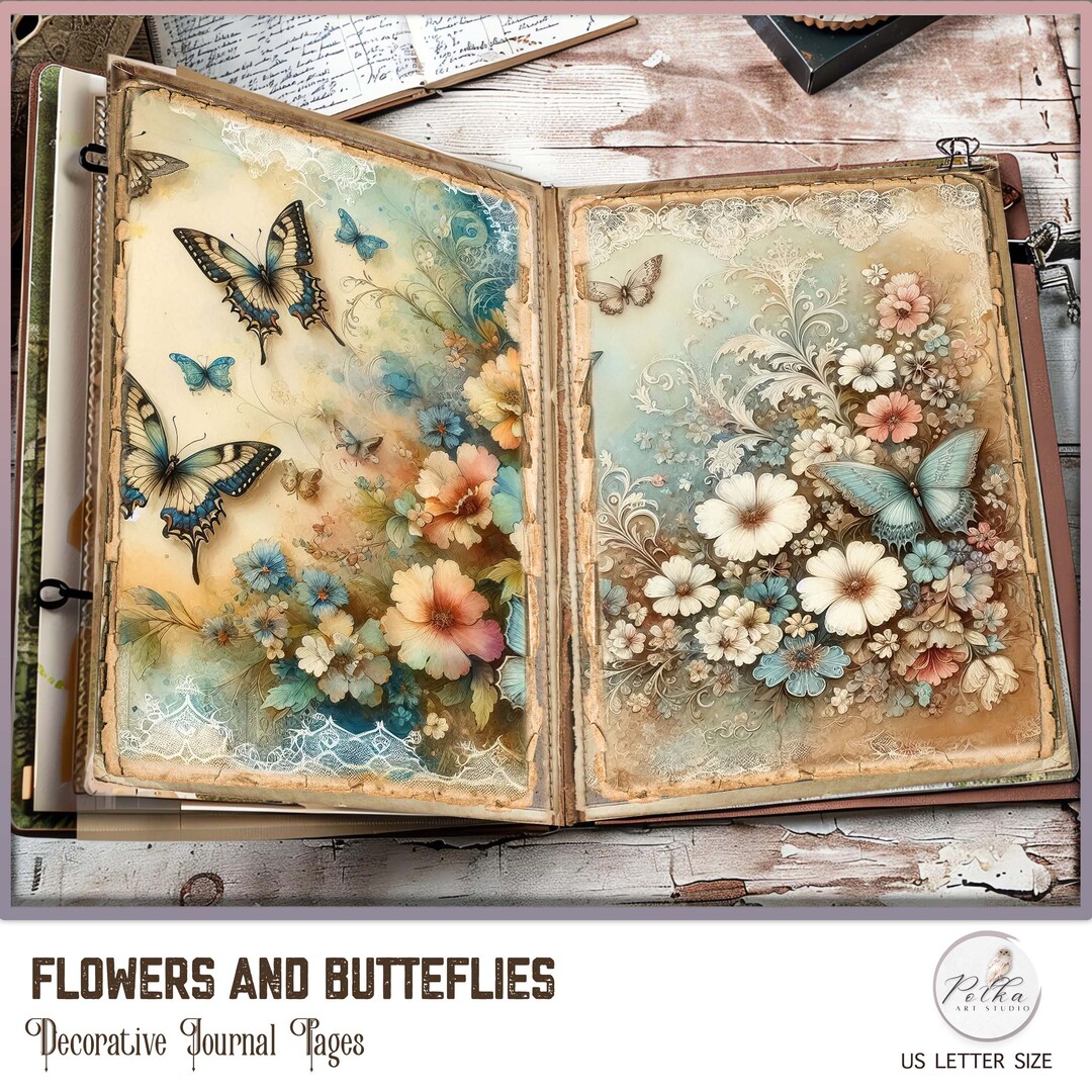 Junk Journal Blue Flowers & Butterflies Digital Decorative Journal ...