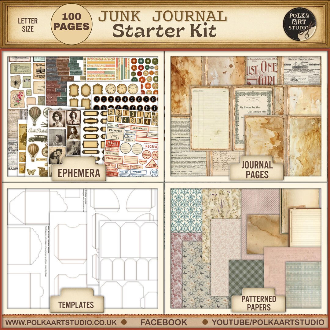 Digital Junk Journal Starter Kit, Ephemera, Decorative Papers, Neutral ...