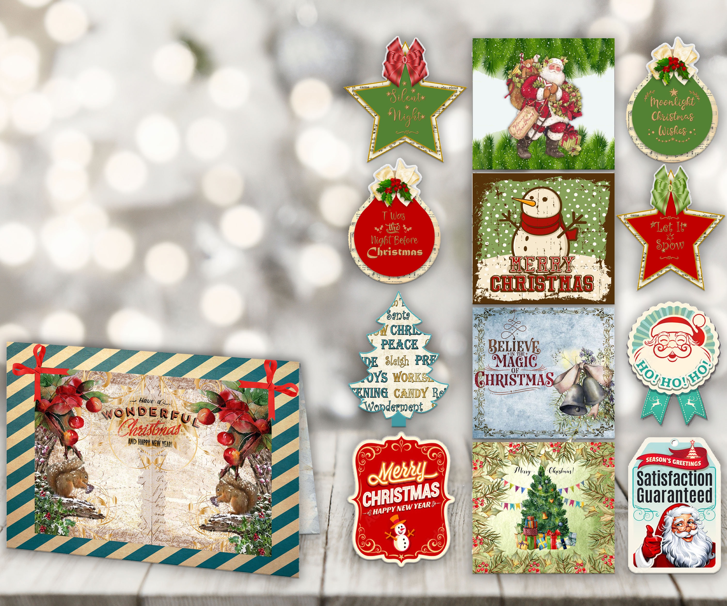 Printable Christmas Cards Pack Mix and Match let It | Etsy