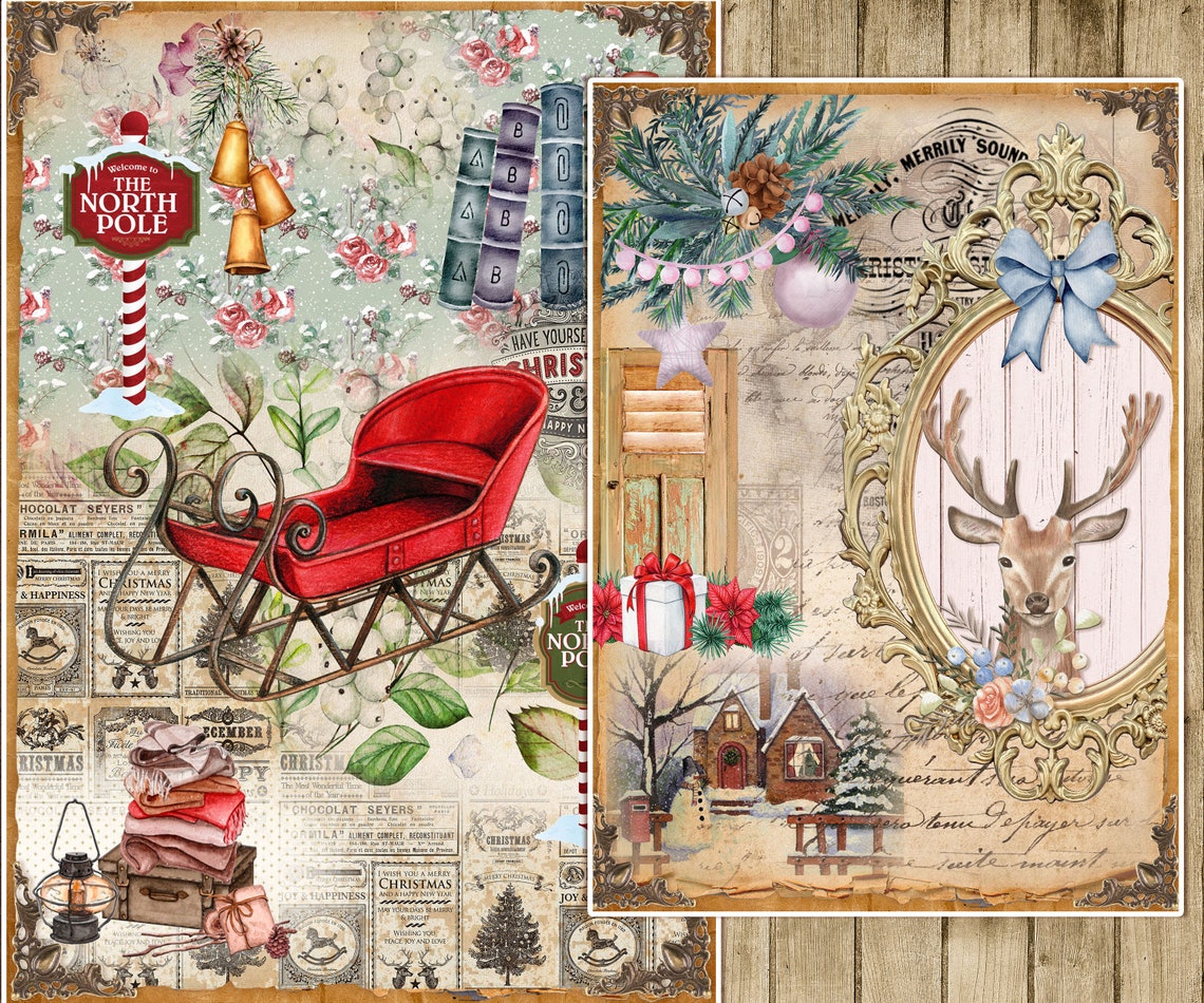 Junk Journal Christmas Scrapbook Paper 10 Digital Printable - Etsy UK