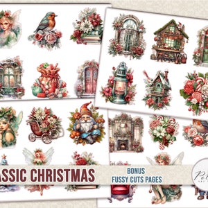 Digital Clipart Illustration Set, Classic Christmas Santa Clipart ...