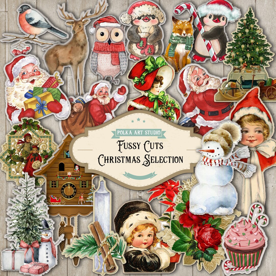 Vintage Christmas Fussy Cuts: Junk Journal Printable Stickers (7 Pages ...