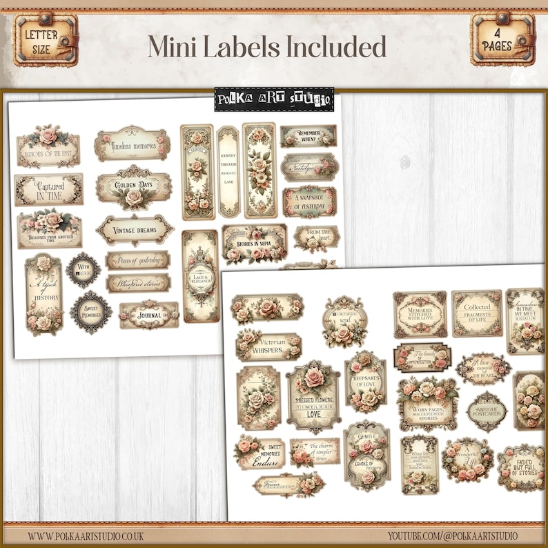 Shabby Chic Junk Journal Labels: Vintage Ephemera Paper Kit (digital ...