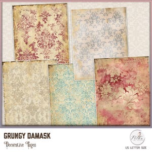 Digital Junk Journal Decorative Pages, Vintage Grungy Damask Paper ...