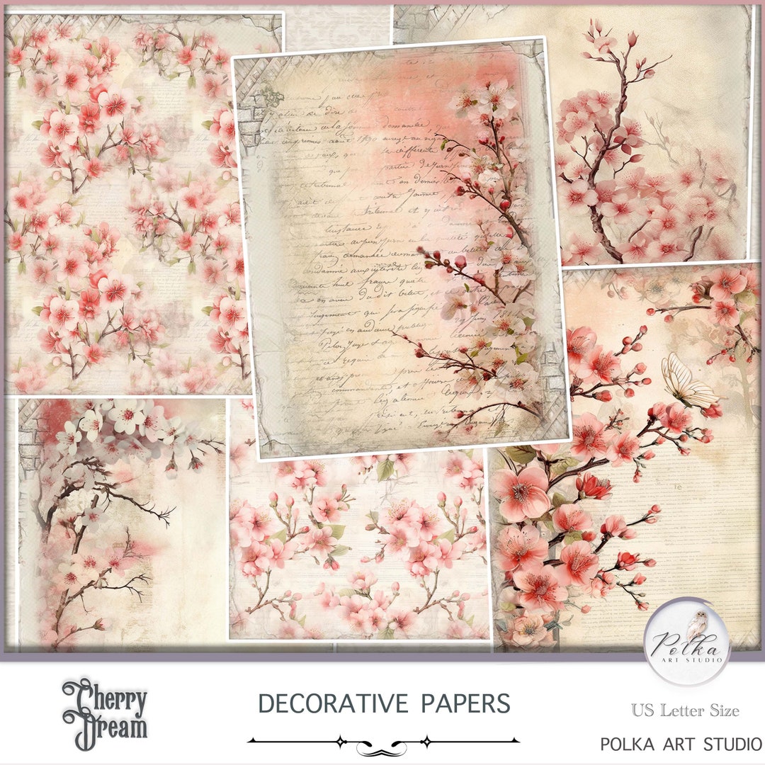 Junk Journal Blank Scrapbooking Portrait Cherry Tree Decorative Paper ...