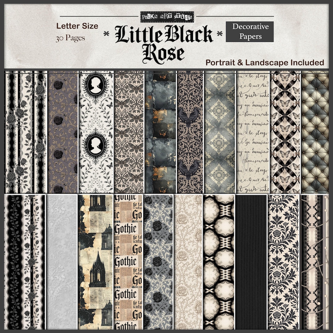 Gothic Scrapbook Paper Pack | Little Black Rose Digital Backgrounds ...