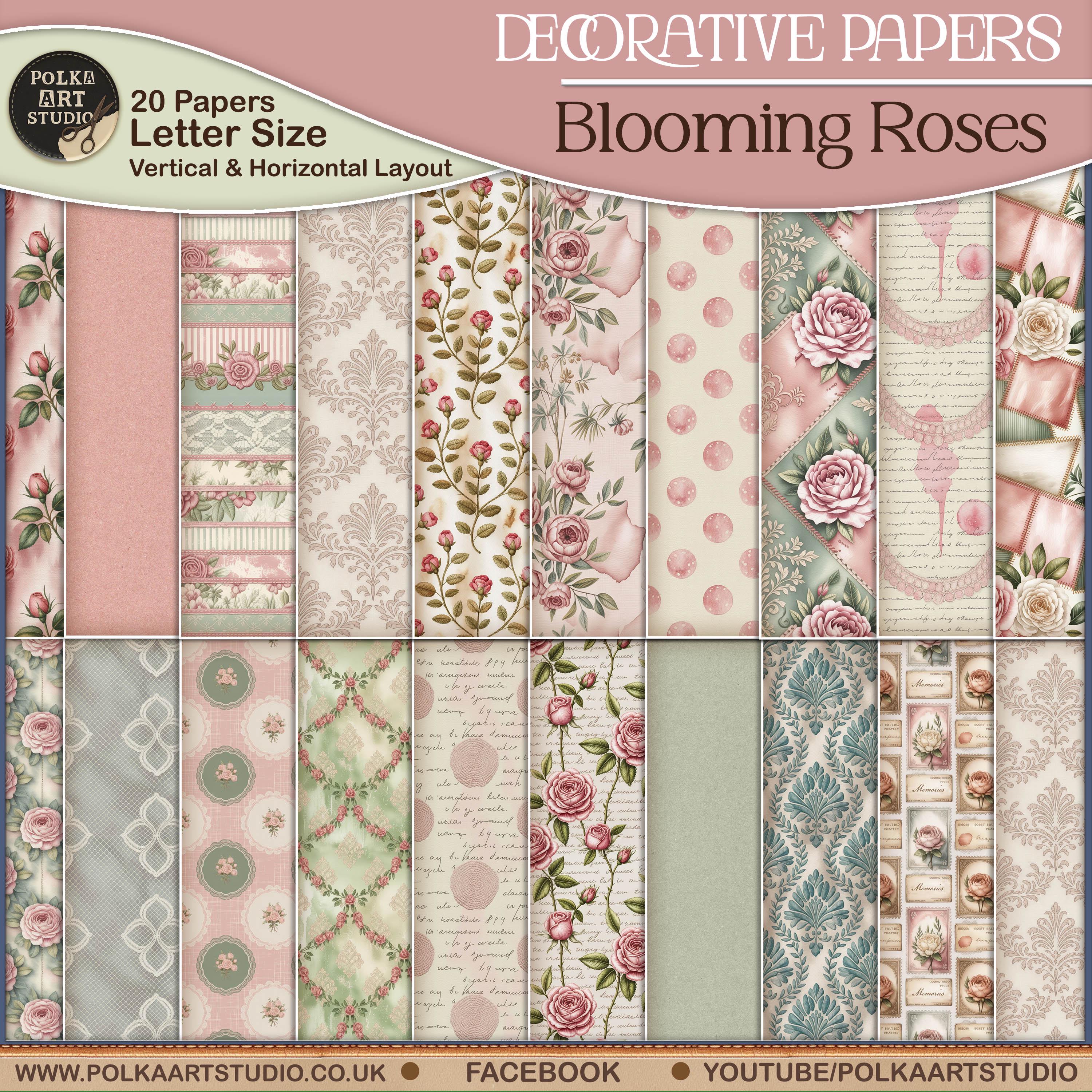 Shabby Chic Journal Paper: Blooming Roses, Decorative Paper Pack ...