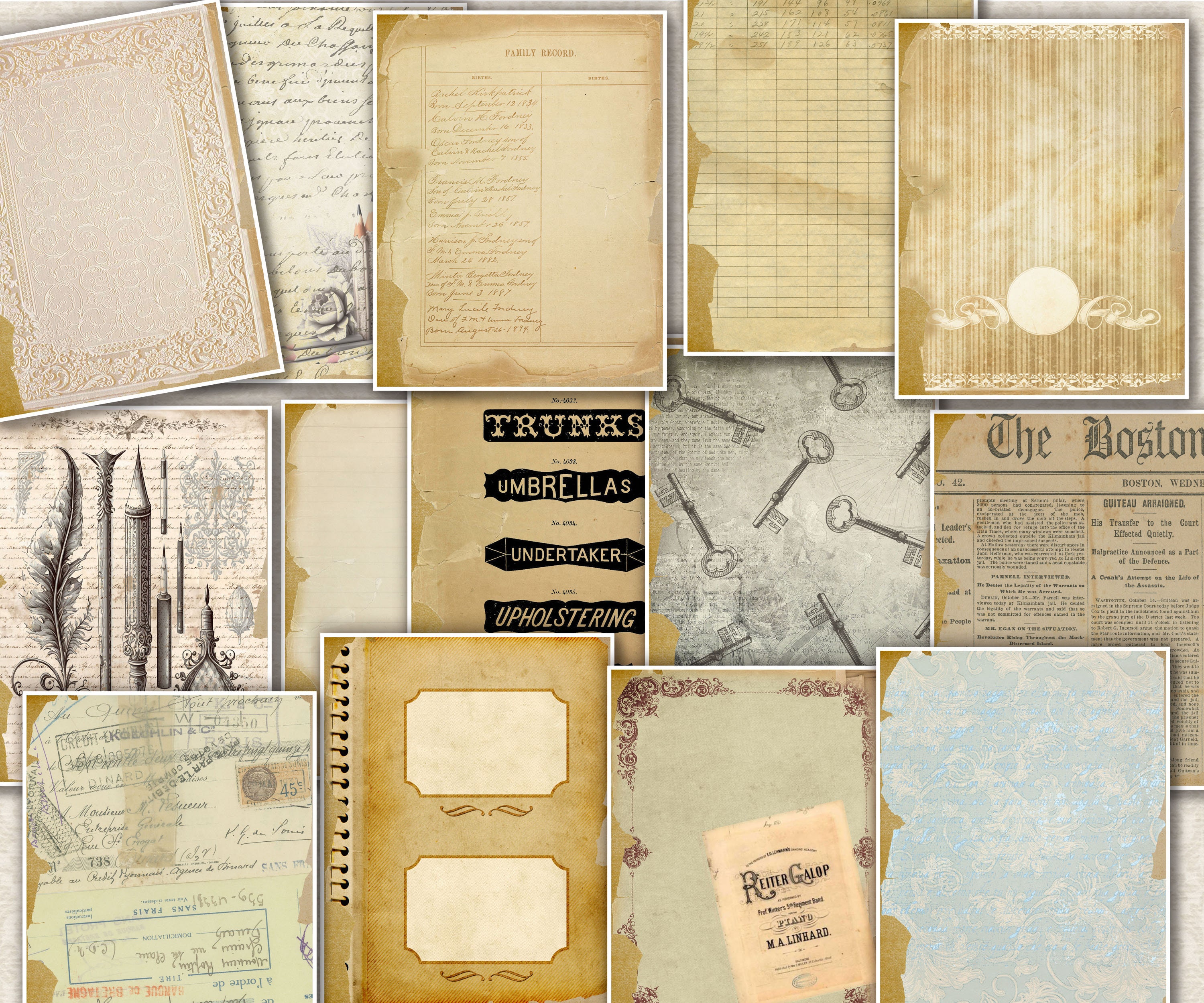 Vintage Neutral Paper Pack: 100+ Distressed Printable Pages (digital ...
