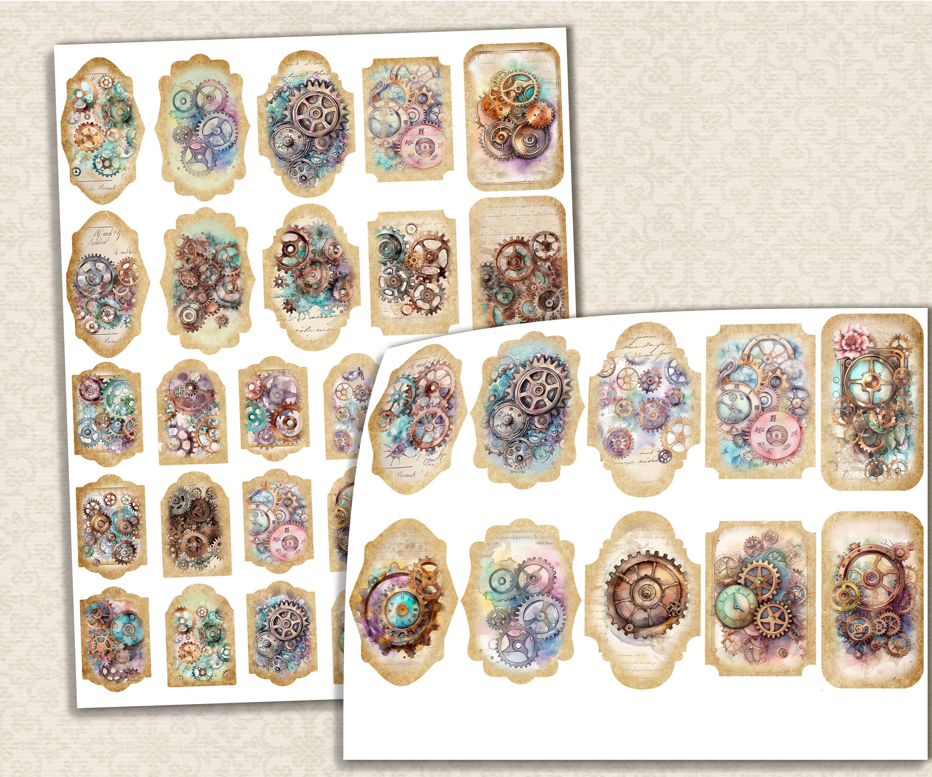 Steampunk Cogs & Gears Labels: Printable Junk Journal Kit (digital ...