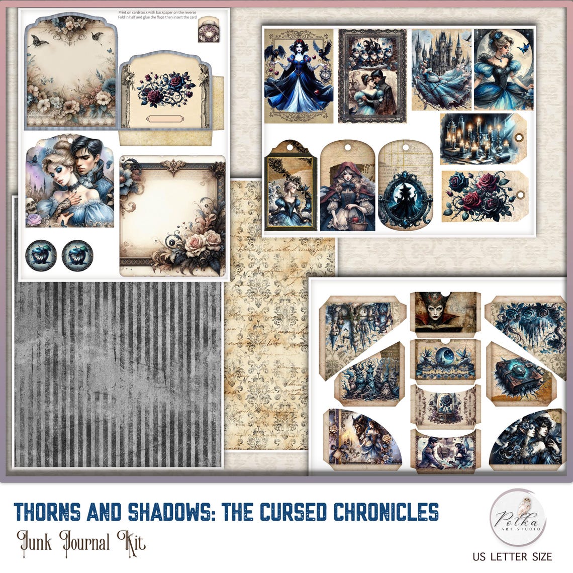 Dark Fairytale Junk Journal Kit: Cursed Goth Collage Papers (digital ...
