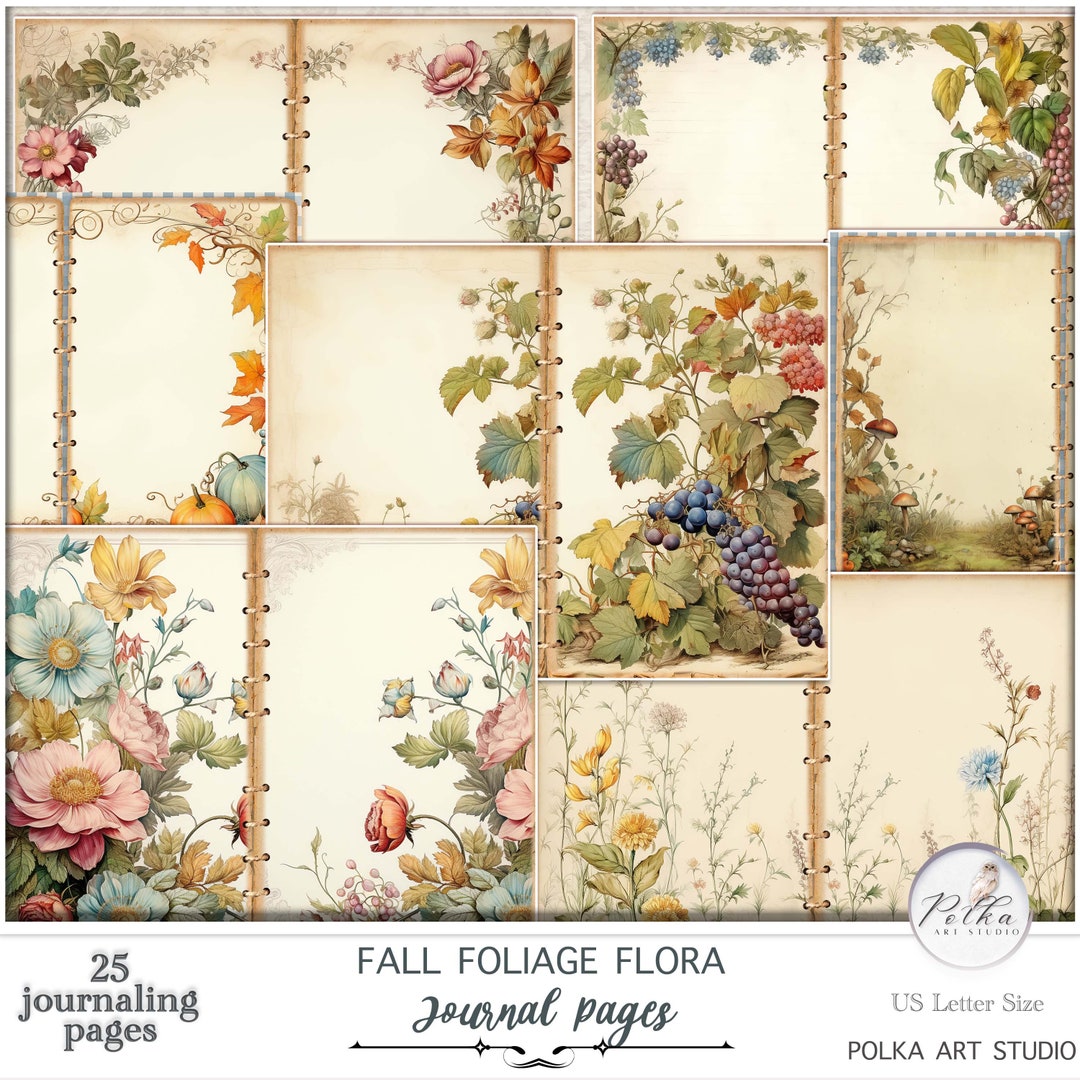 Autumn Botanical Junk Journal Digital Kit, Fall Wildflowers Printable ...