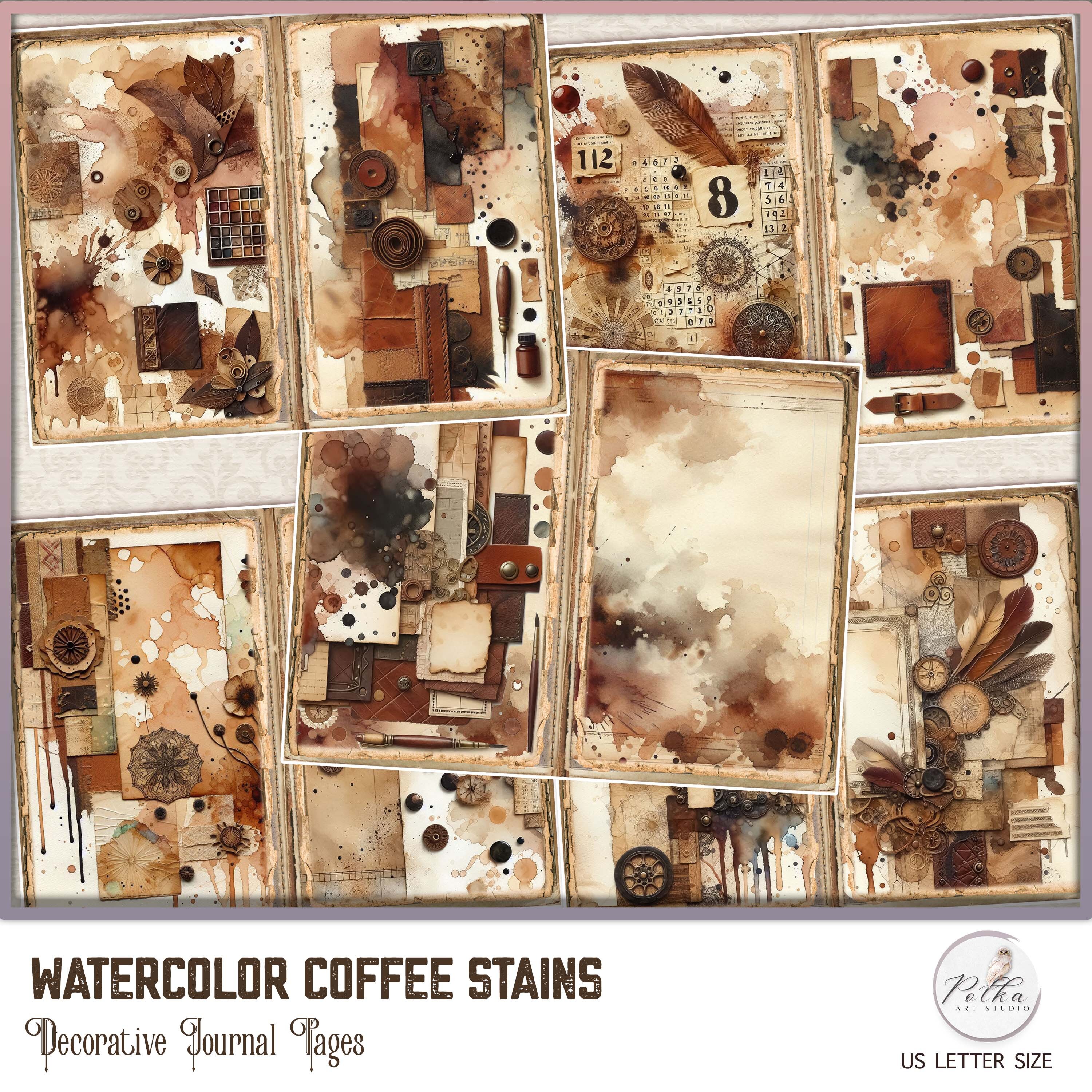 Coffee Stained Journal Pages: Grungy Watercolor Scrapbook Paper ...