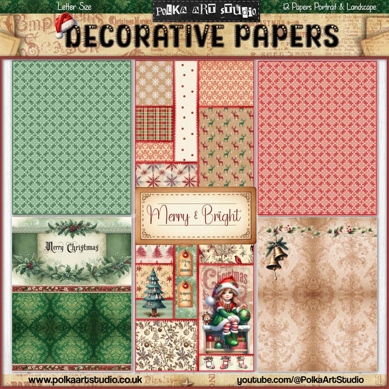 Christmas Decorative Paper: Festive Scrapbook Prints (digital Download ...