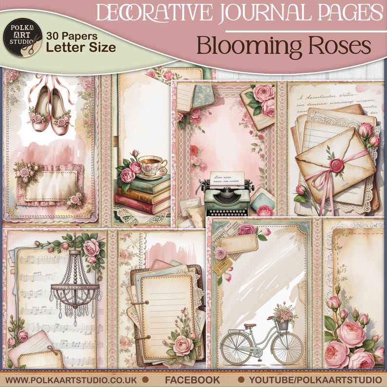Vintage Rose Journal Kit: Printable Floral Junk Journal Pages Blooming ...