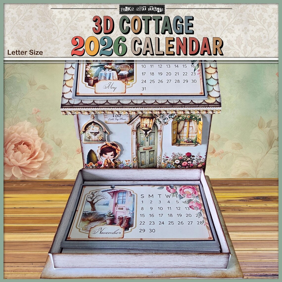 Digital Printable 2026 3D Cottage Desk Calendar, Paper Craft Project ...