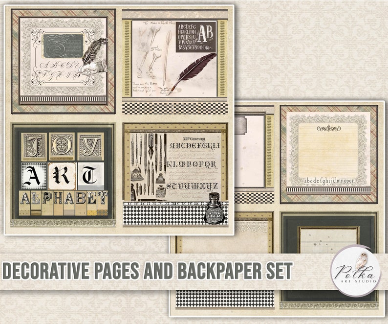 Vintage Calligraphy Scrapbook Paper: Printable Collage Sheets (digital ...