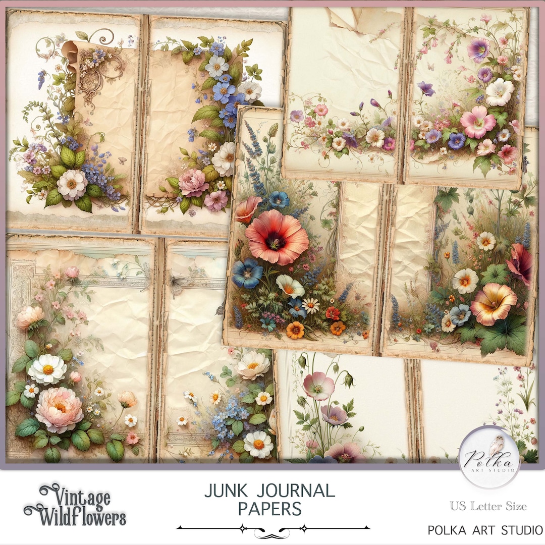 Spring Botanical Junk Journal Digital Kit, Summer Wildflowers Printable ...