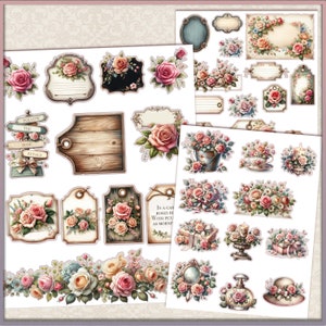 Junk Journal, Vintage,shabby Chic Pink Roses Journal Pages & Ephemera ...