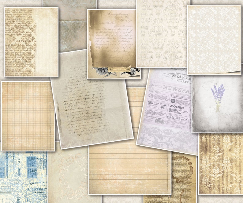 Vintage Neutral Paper Pack: 100+ Distressed Printable Pages (digital ...