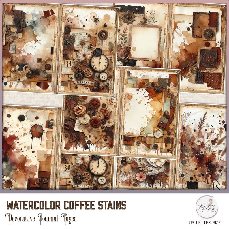Coffee Stained Journal Pages: Grungy Watercolor Scrapbook Paper ...