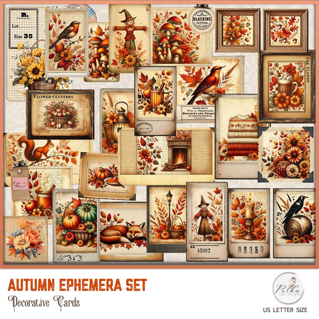Vintage Autumn Ephemera Cards: Junk Journal Kit (digital Printable) - Etsy
