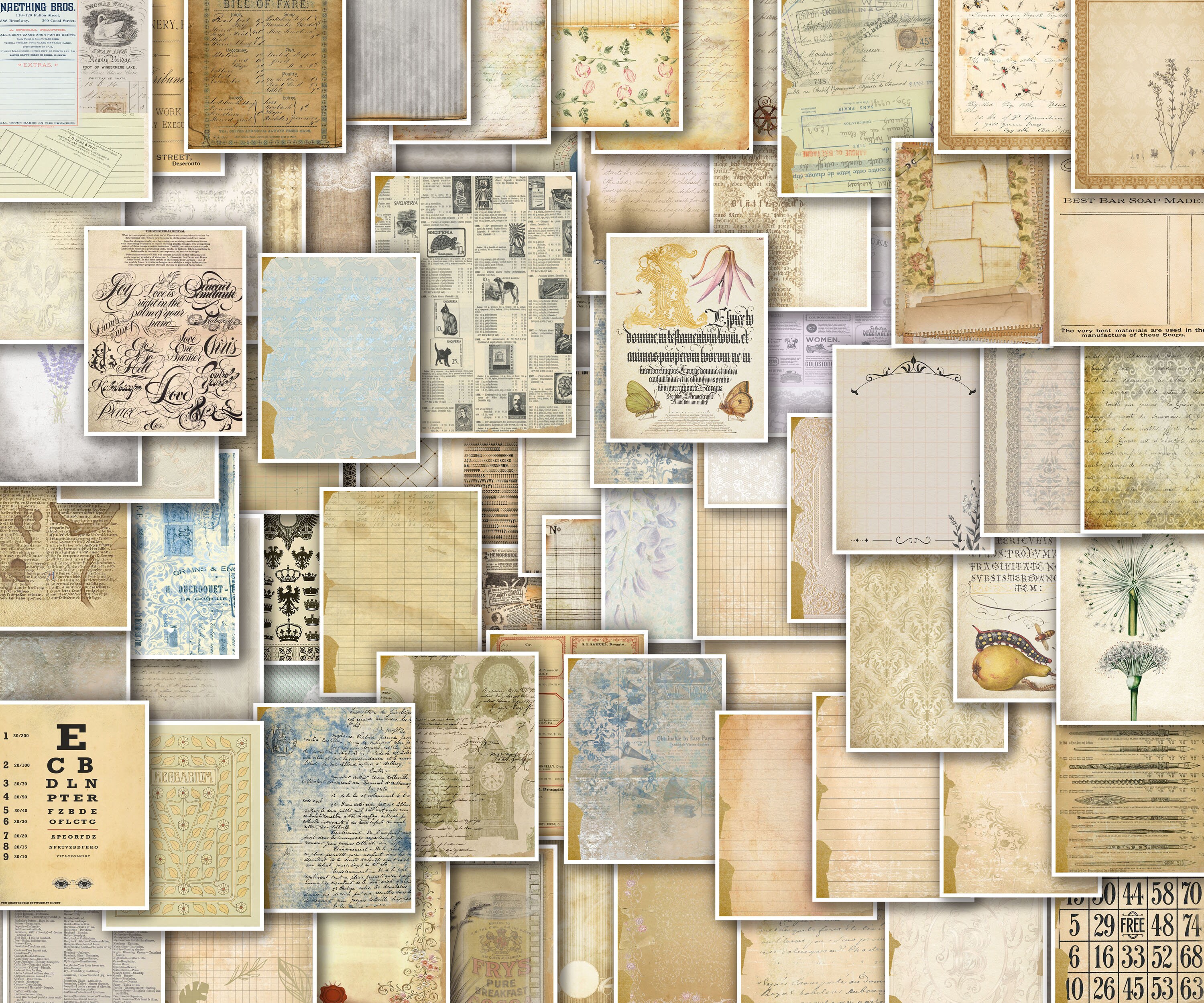 Vintage Neutral Paper Pack: 100+ Distressed Printable Pages (digital ...