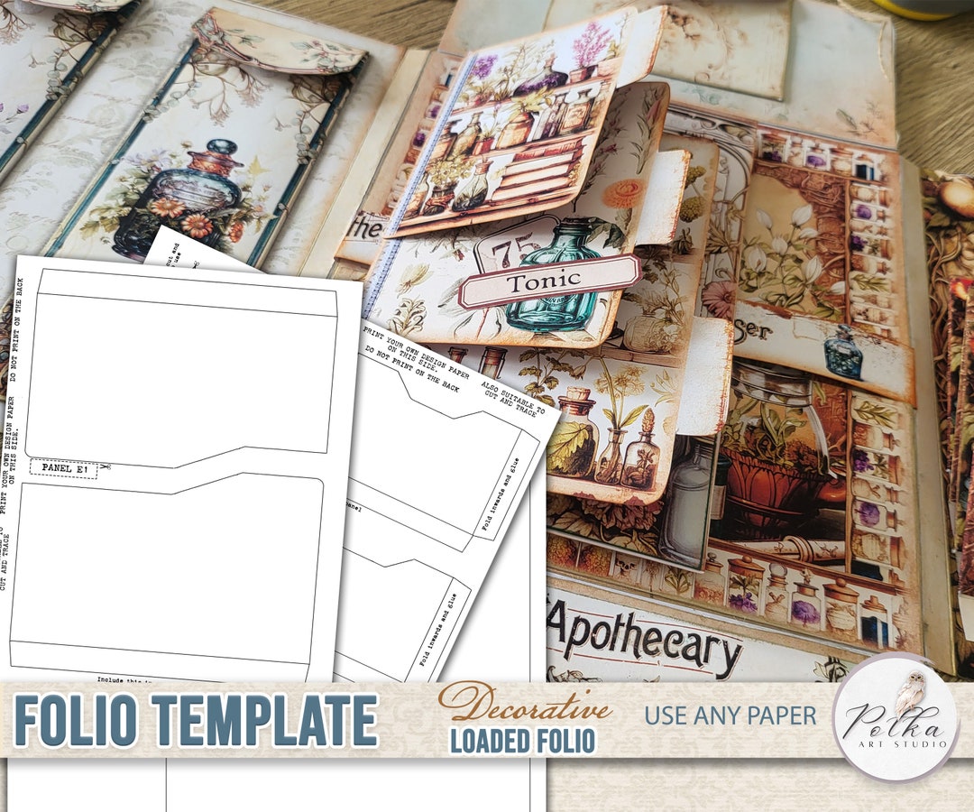 Junk Journal Folding Folio Booklet OUTLINE Template, Trifold Digital Download, Printable Instant ...