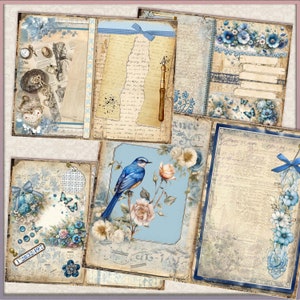 Blue Junk Journal Pages: Vintage Watercolor Scrapbook Paper (digital ...