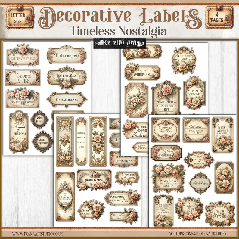 Shabby Chic Junk Journal Labels: Vintage Ephemera Paper Kit (digital ...
