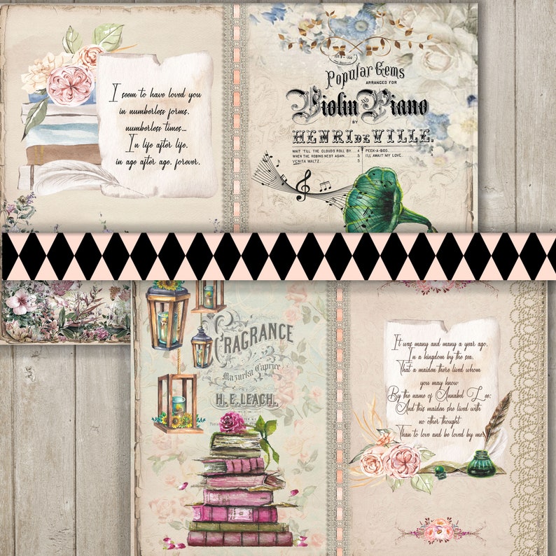 Junk Journal love Poems / Shabby Printable Papers - Etsy
