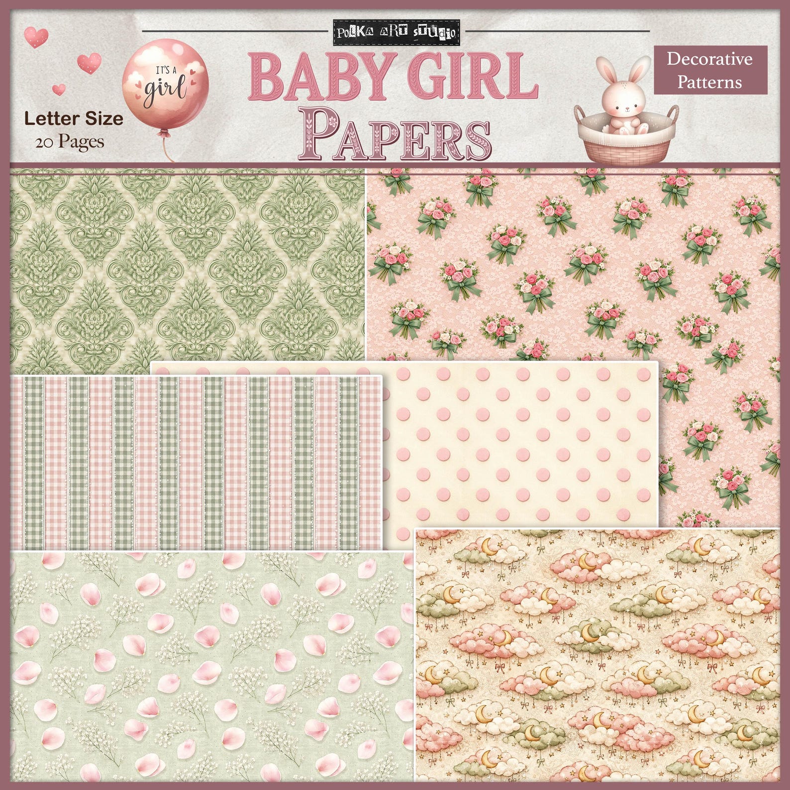 Baby Girl Digital Papers, Pink Nursery Scrapbook Pink Paper Pack ...