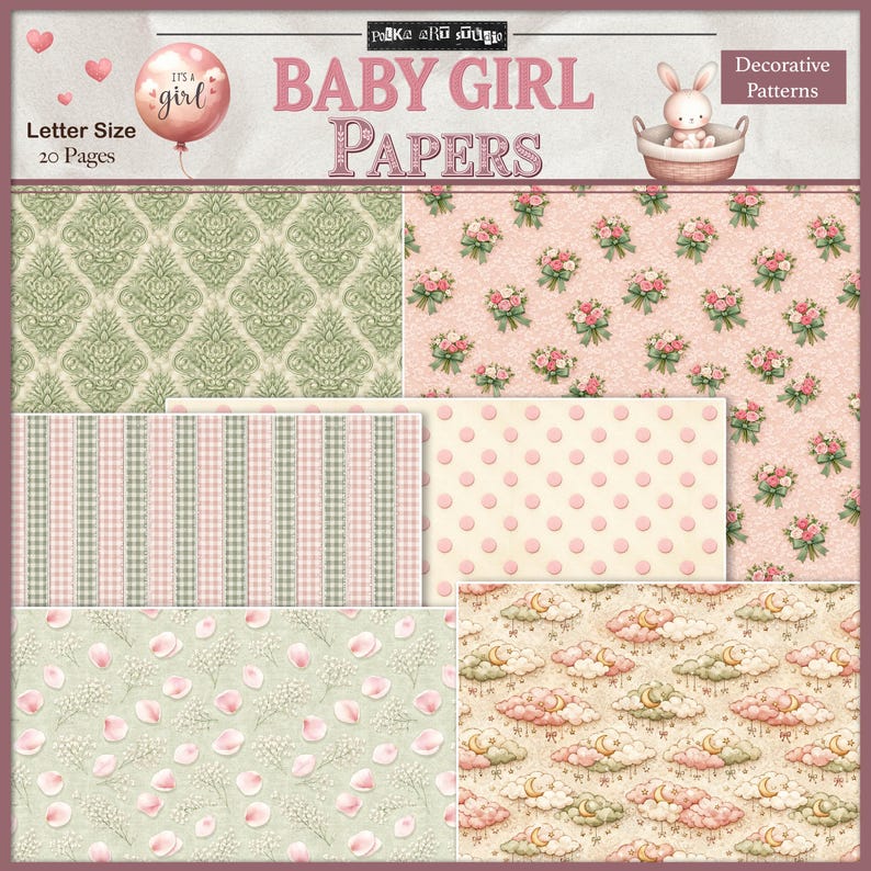 Baby Girl Digital Papers, Pink Nursery Scrapbook Pink Paper Pack ...