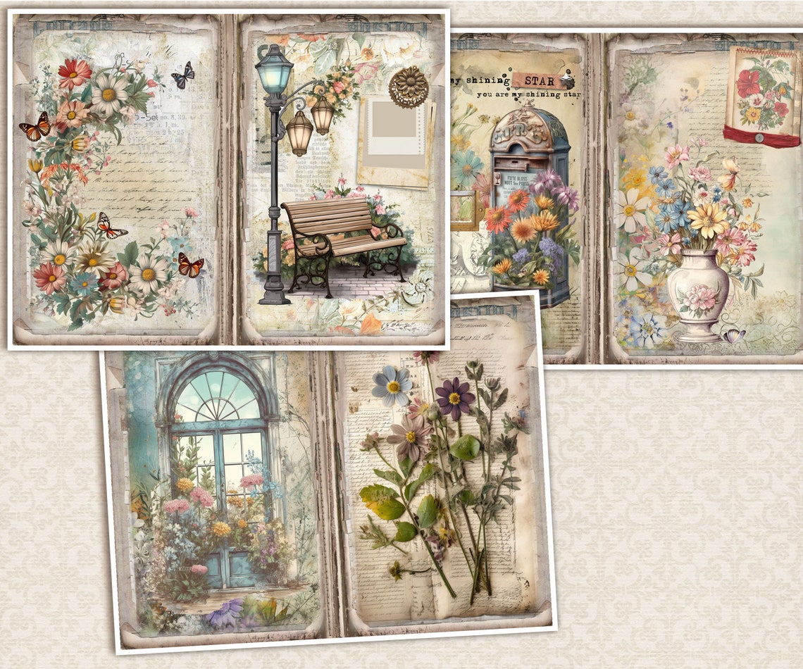 Junk Journal Digital Kit Vintage Grunge Wildflowers Journal - Etsy UK