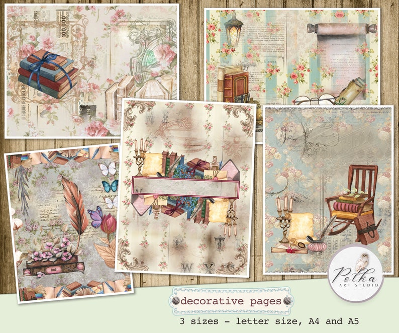 Bibliotheca Junk Journal Kit: Ephemera, Decorative Pages (digital ...