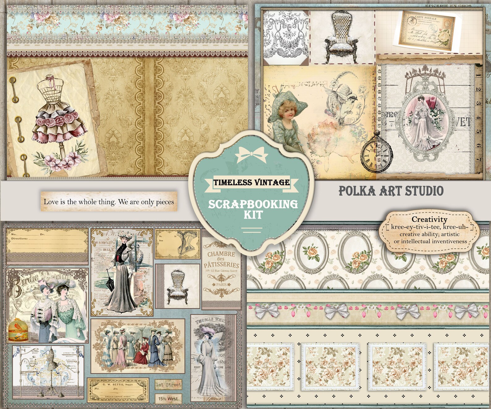 Scrapbooking Paper Kit timeless Vintage Decorative Vintage Pages ...