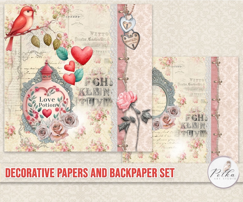 Vintage Shabby Chic Scrapbook Paper: Love Potion Collage Kit (digital ...