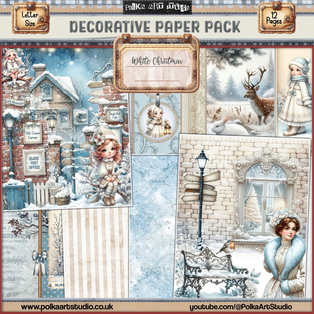 White Christmas Digital Paper Pack: Vintage Scrapbook Pages (instant ...