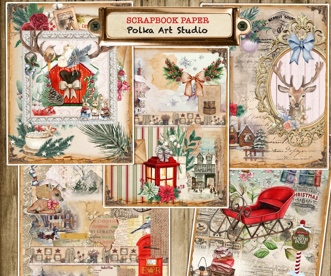 Junk Journal Christmas Scrapbook Paper, 10 Digital Printable Decorative ...