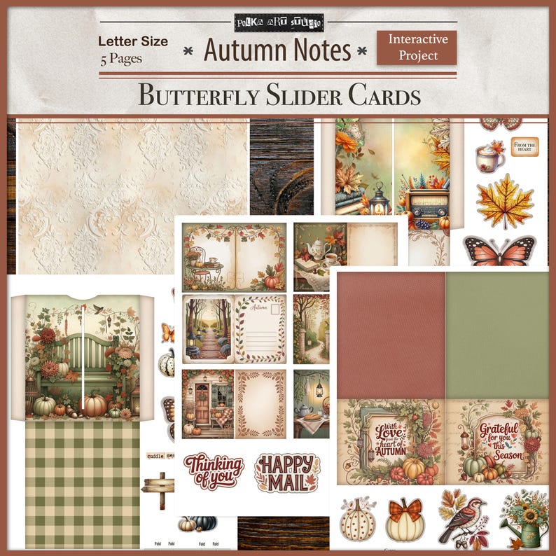 Vintage Fall Ephemera Junk Journal Kit | Interactive Slider Card ...