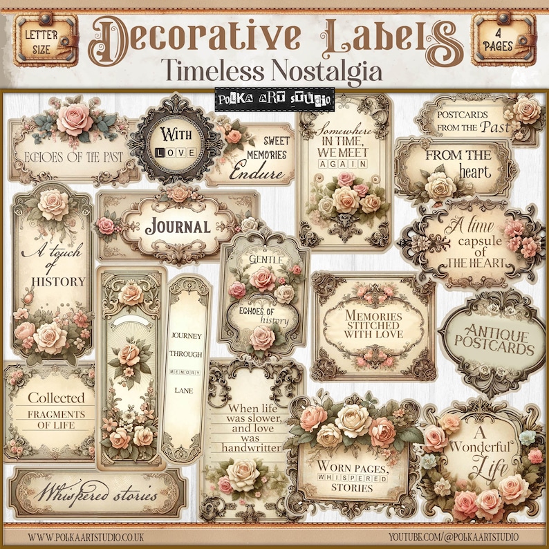 Shabby Chic Junk Journal Labels: Vintage Ephemera Paper Kit (digital ...