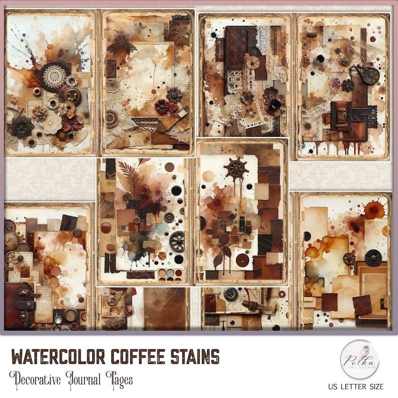 Coffee Stained Journal Pages: Grungy Watercolor Scrapbook Paper ...