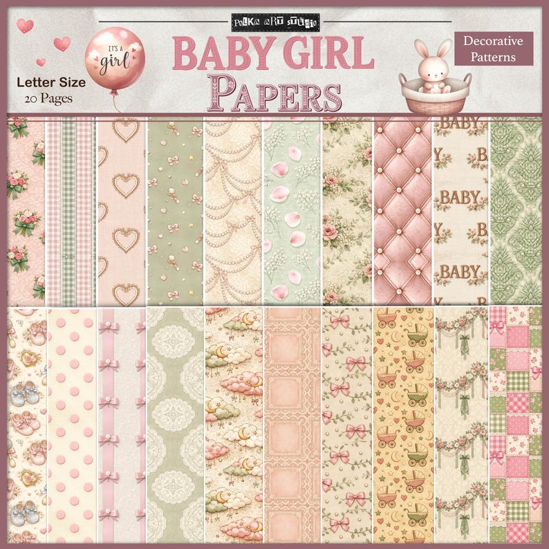 Baby Girl Digital Papers, Pink Nursery Scrapbook Pink Paper Pack ...