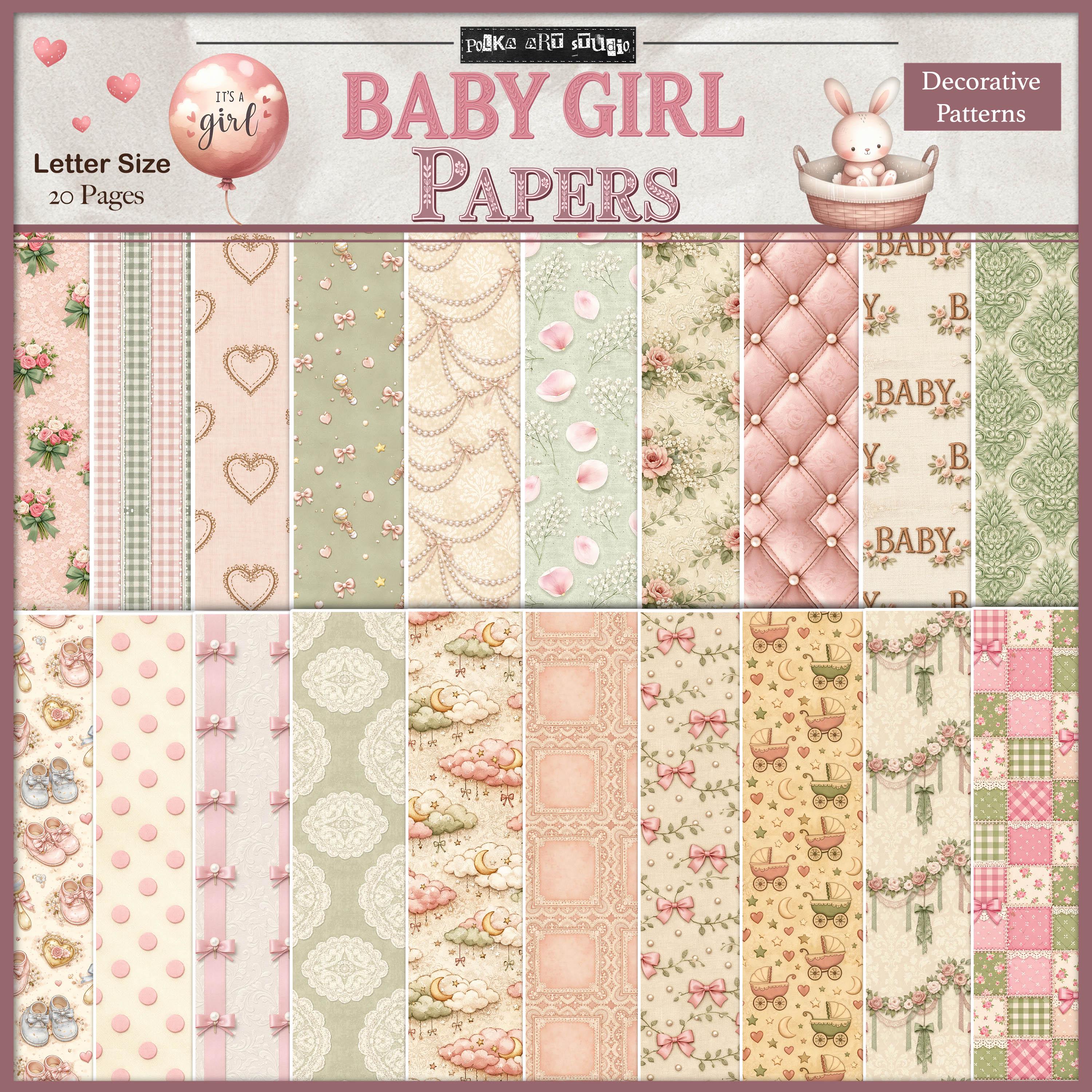 Baby Girl Digital Papers, Pink Nursery Scrapbook Pink Paper Pack ...