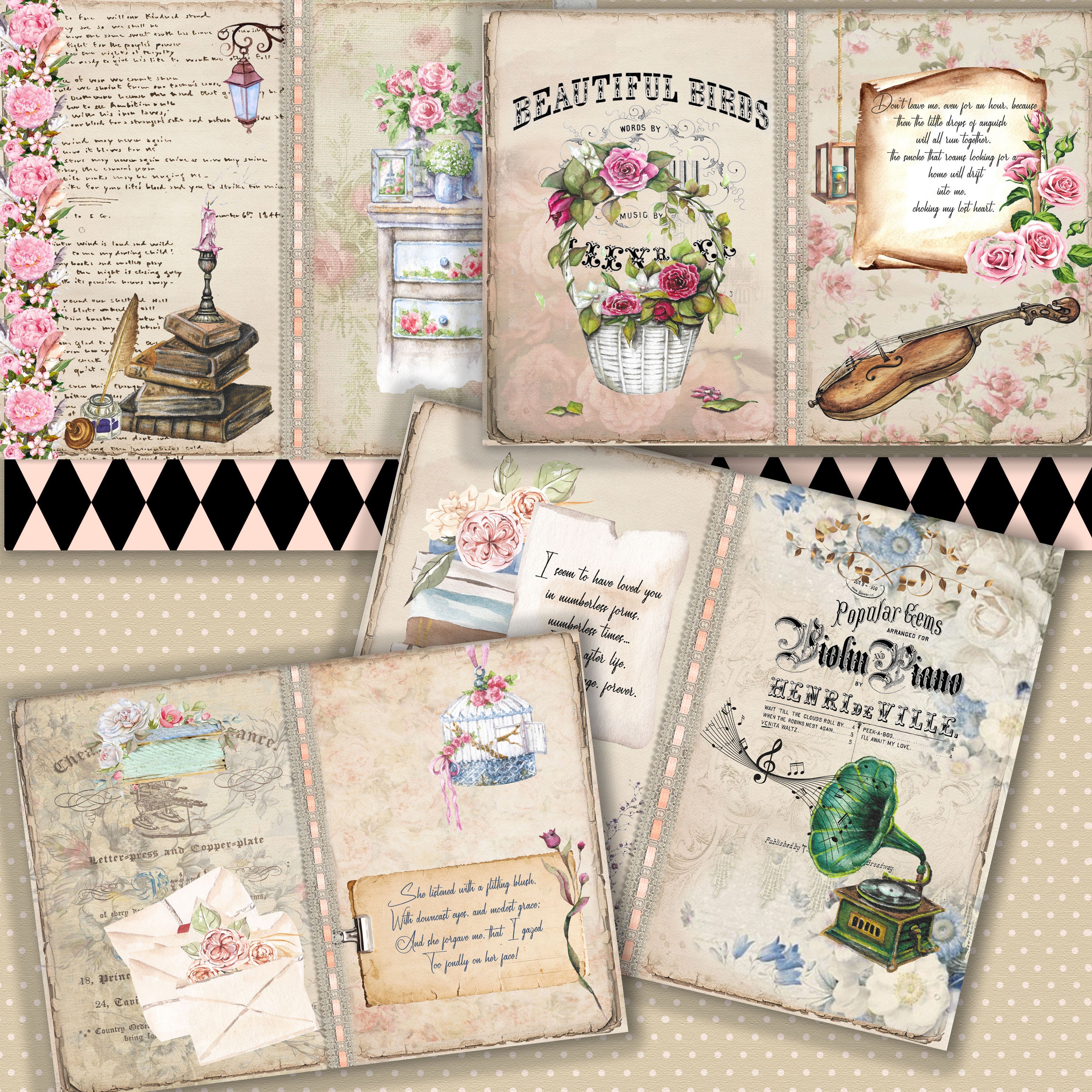 Junk Journal love Poems / Shabby Printable Papers - Etsy
